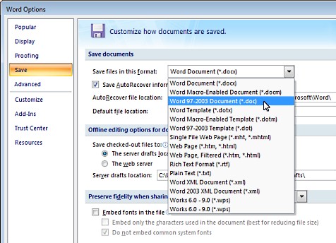 How to Change Default File Saving Format from Docx to Doc in Word 2007 ...