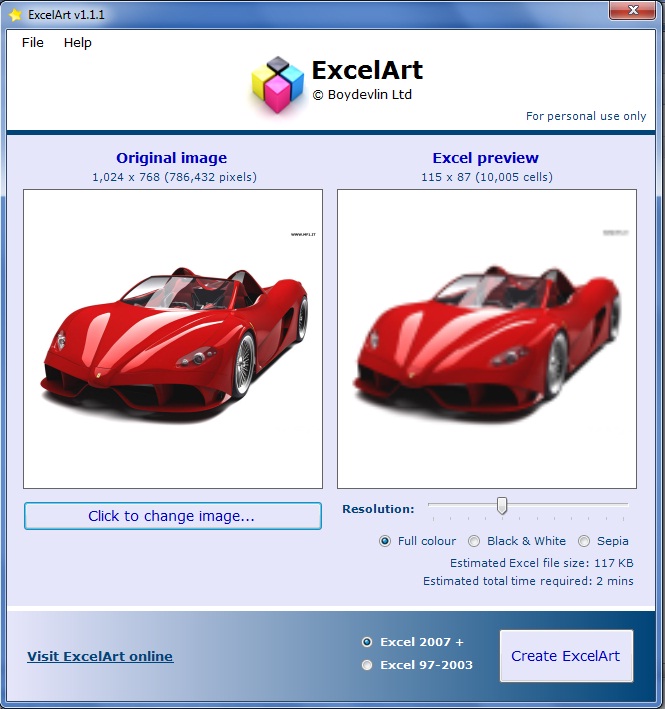 Download ExcelArt to Create Spreadsheet Art « My Digital Life